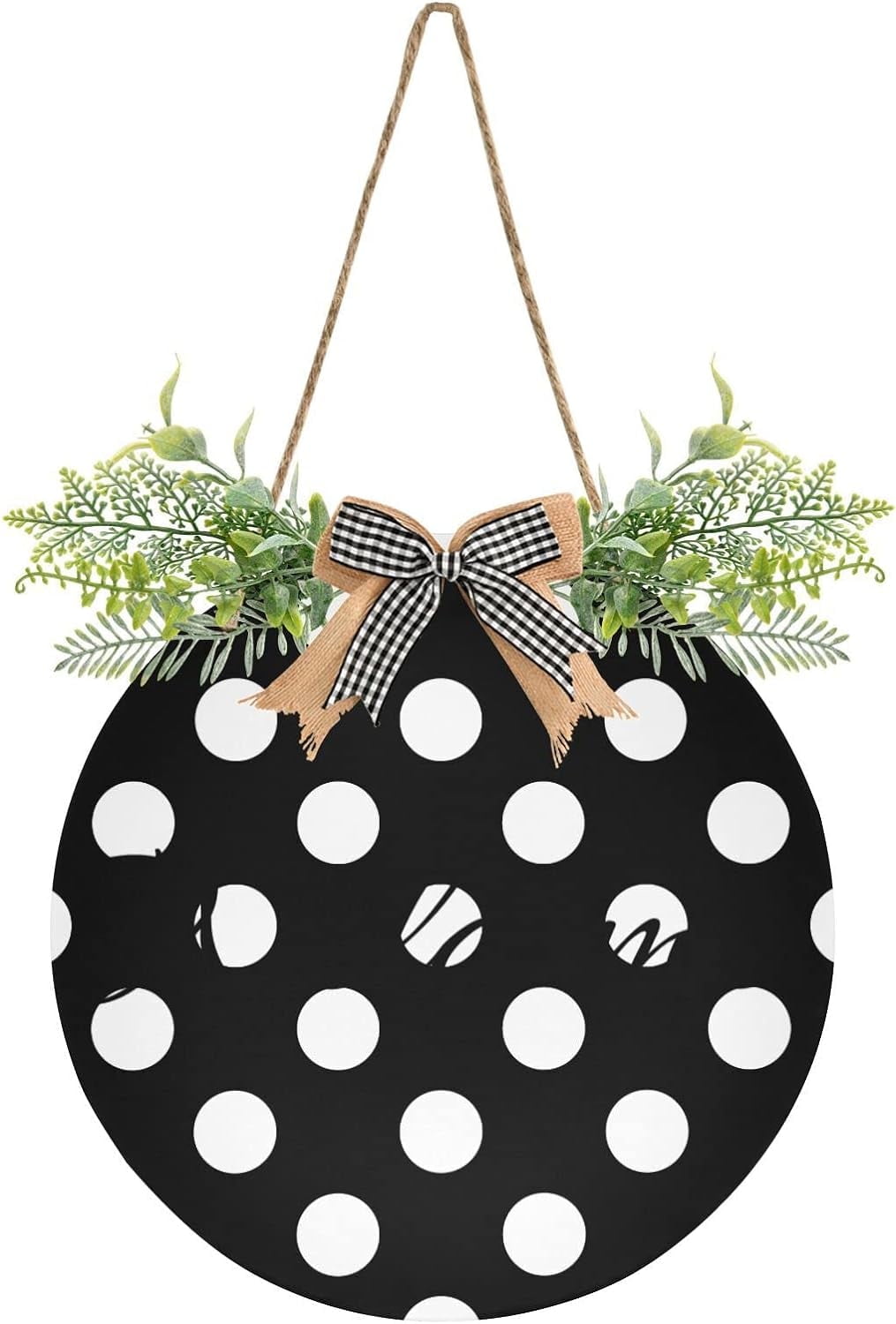 Black Polka Dots Welcome Sign for Front Door, Round Sign Hanging ...
