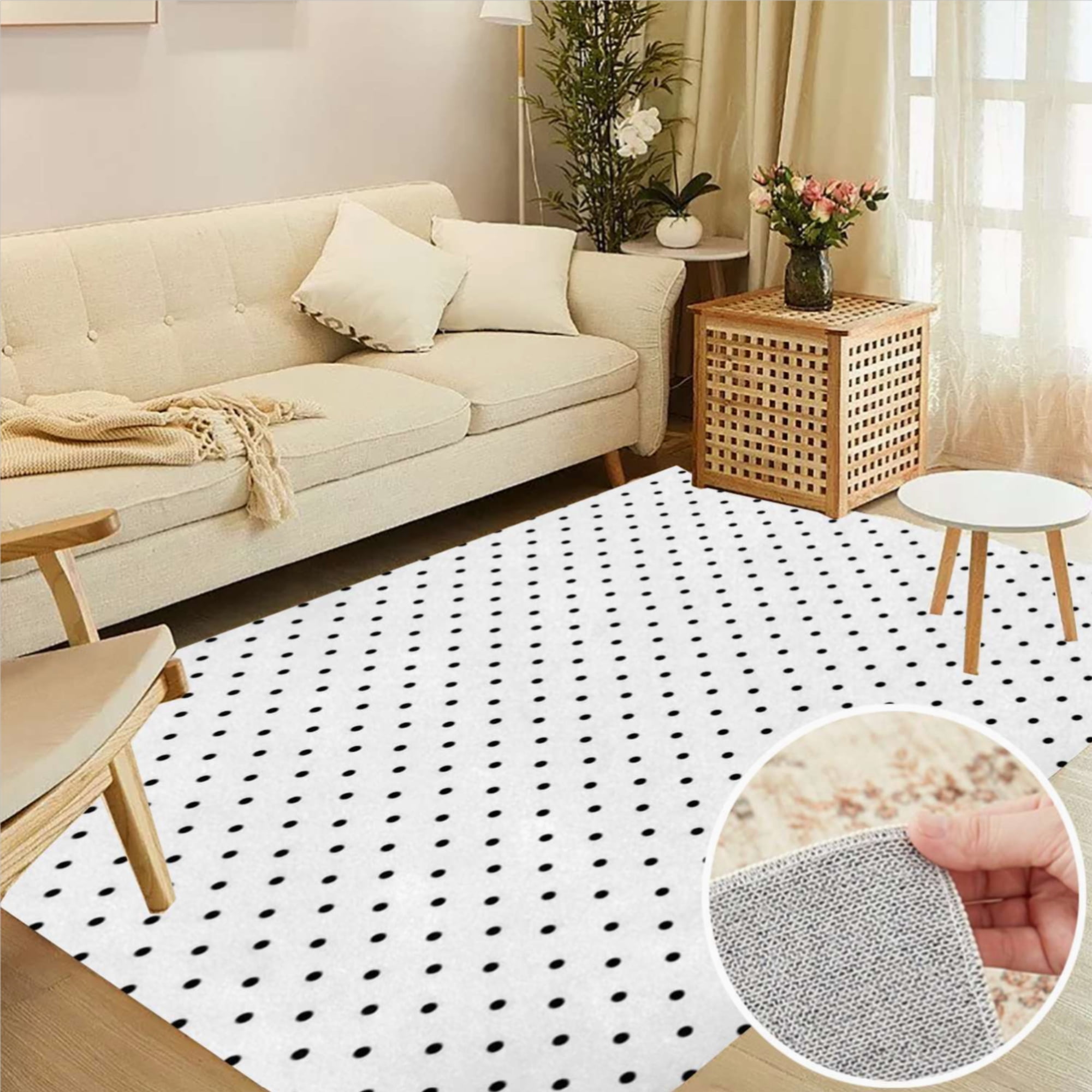 Black Polka Dots White Background Soft Large Area Rugs Washable Rug ...