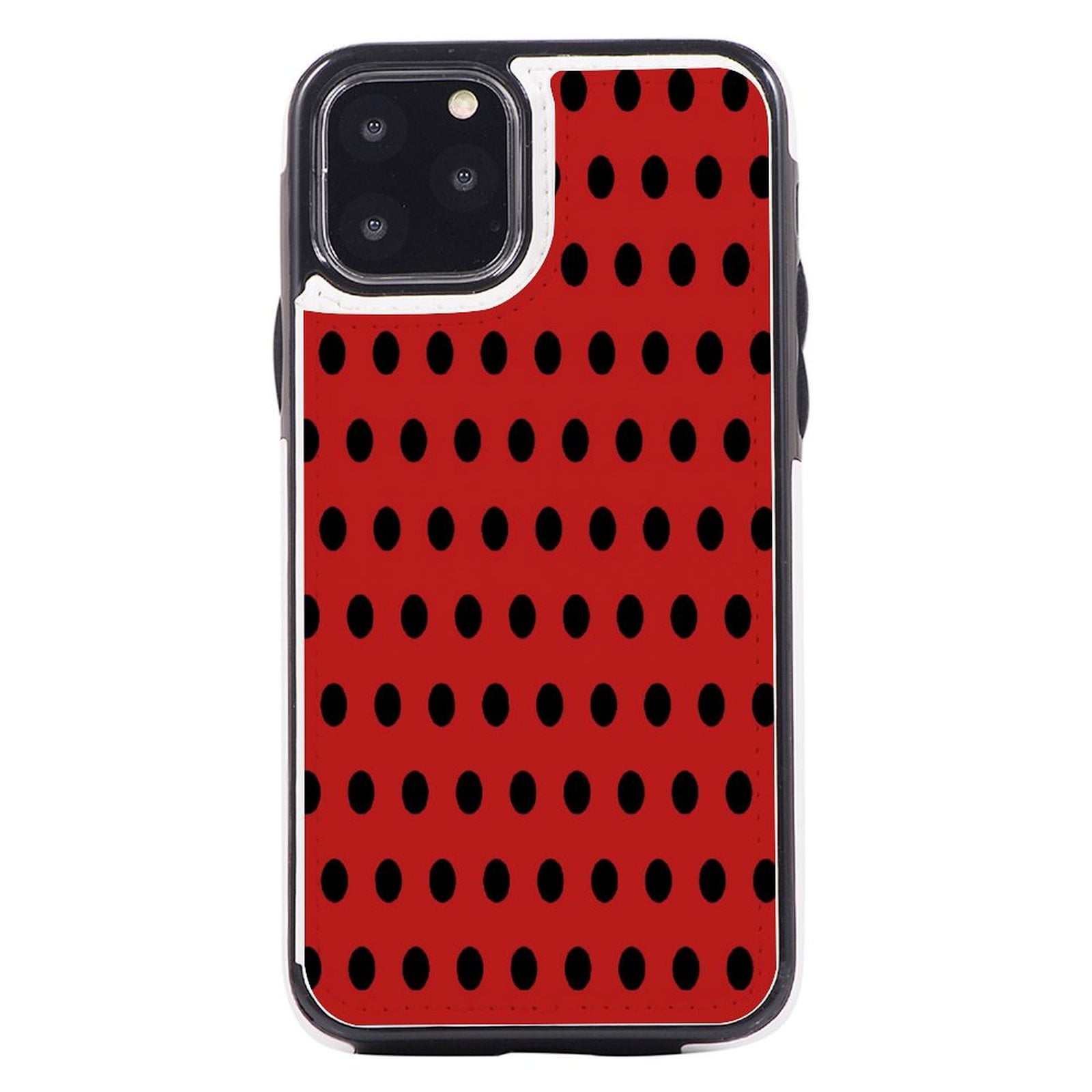 Black Polka Dots on Red Background Leather Wallet Case for iPhone 16 15 ...