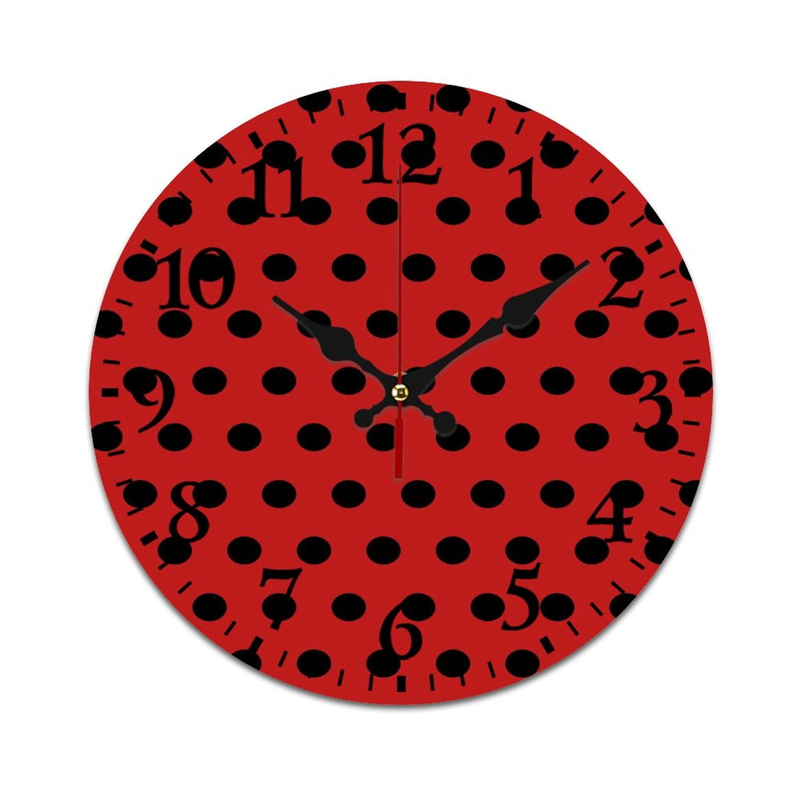 Black Polka Dots on Red Background Wall Clock Modern Design Clocks Wall ...