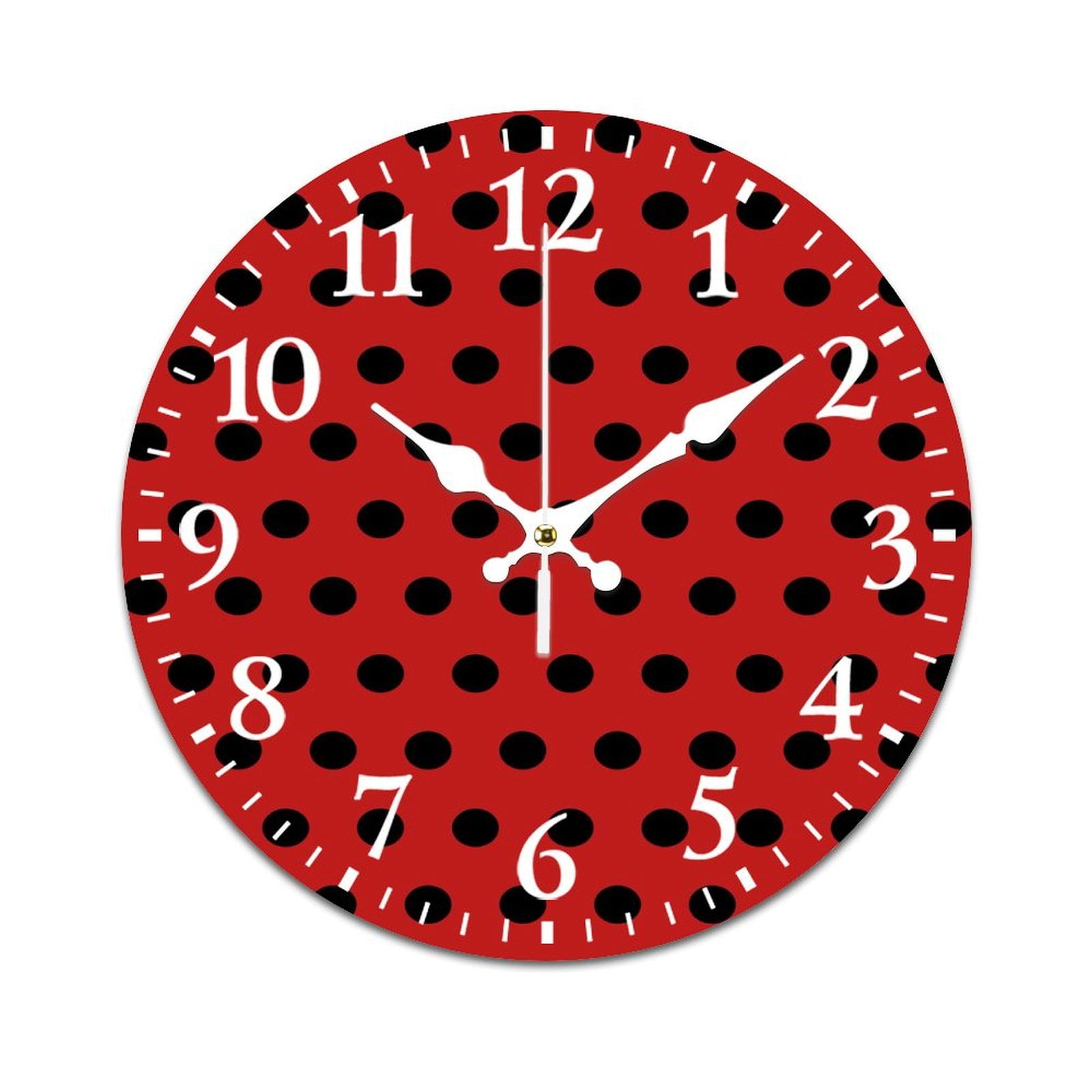 Black Polka Dots on Red Background Wall Clock Modern Design Clocks Wall ...