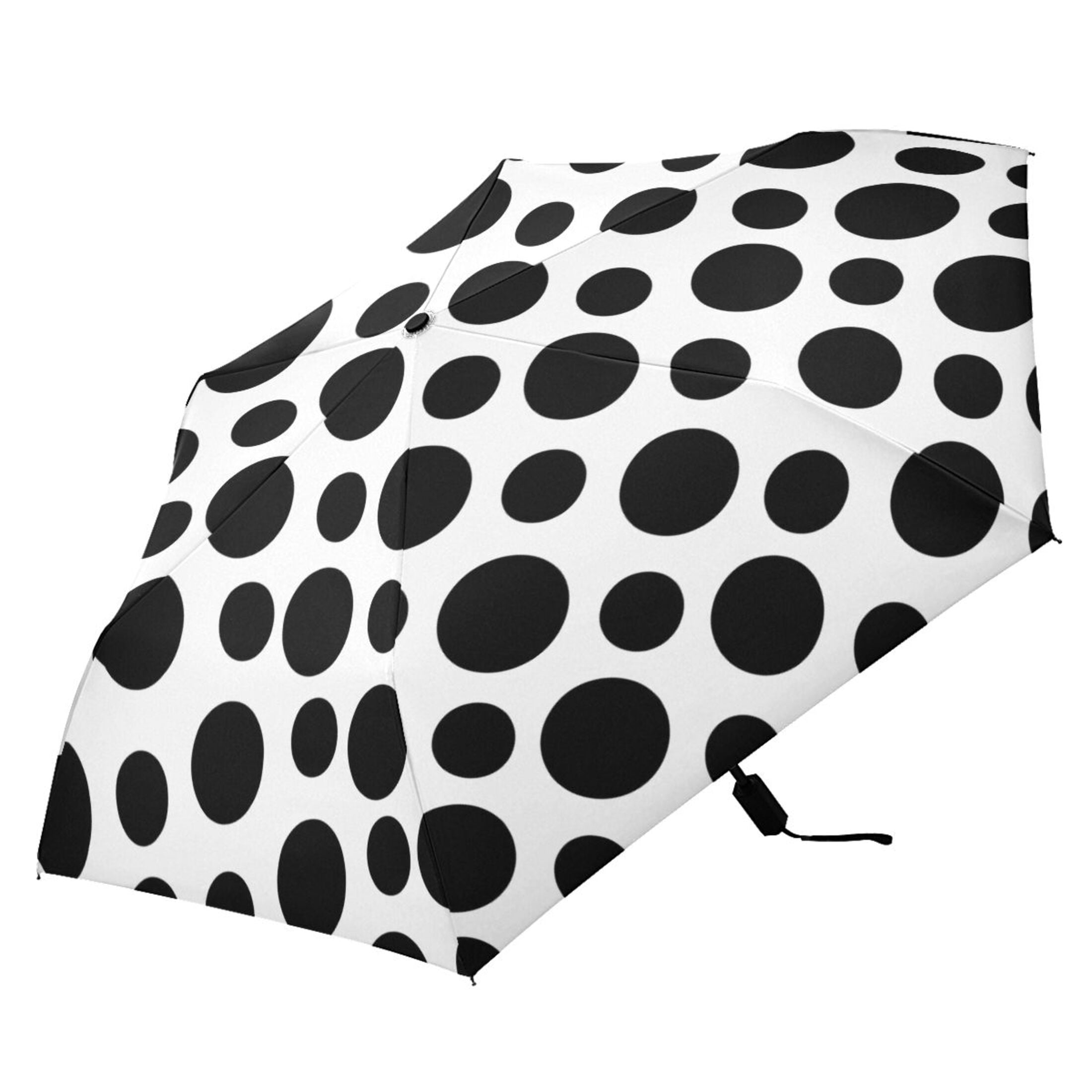 Black Polka Dots on White Compact Folding Umbrella for Rain Windproof ...