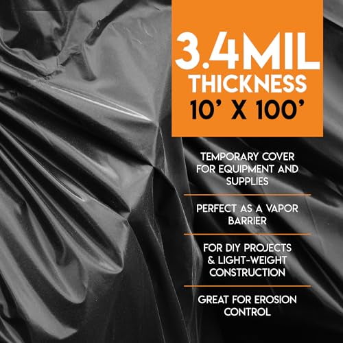 Black Poly Sheeting - Heavy Duty, 3.4 Mil Thick Black Plastic Tarp Waterproof Vapor and Dust ...