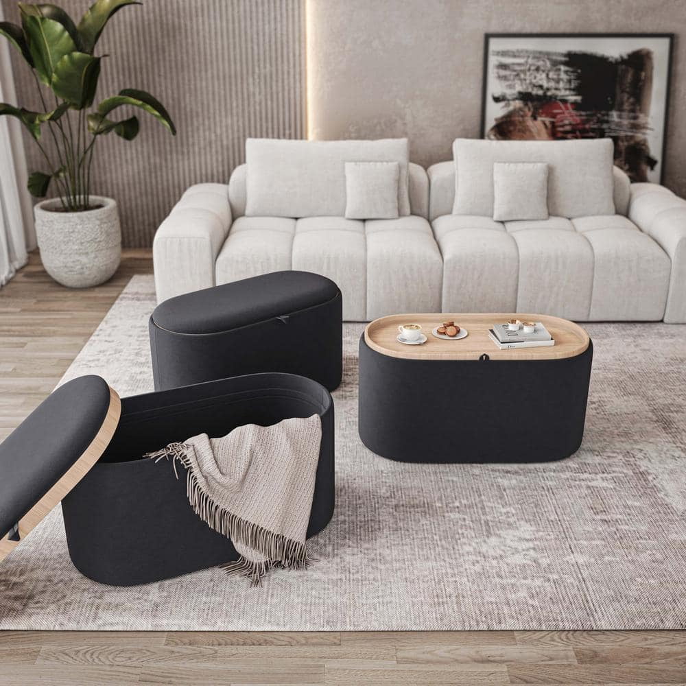 Black Polyester Reversible Tray Top with Storage Ottoman - Walmart.com
