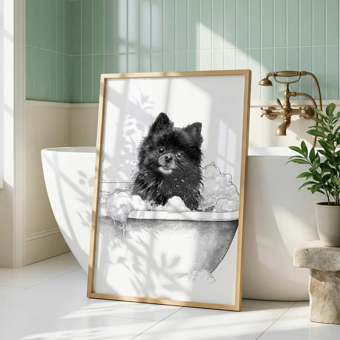 Black Pomeranian In The Bath Tub Bathroom Restroom Decor Dog Lover ...