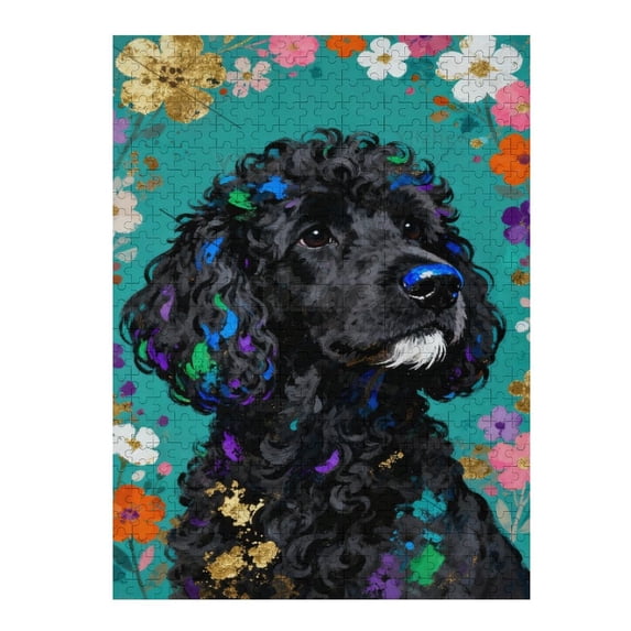 Black Poodle with Colorful Floral Art Wooden Jigsaw Puzzle 1000 Piece ...