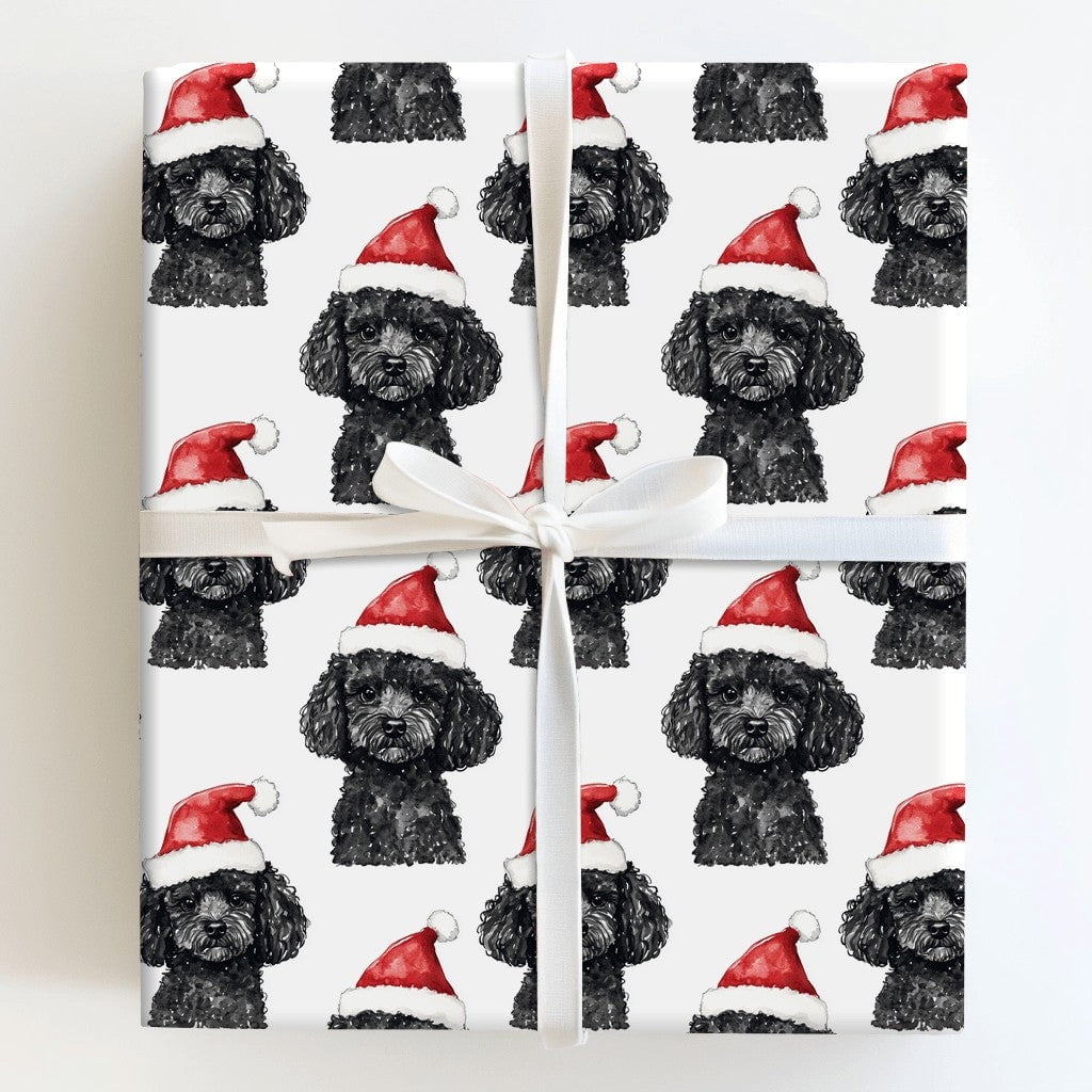 Black Poodle Dog with Santa Hat Christmas Wrapping Paper - Walmart.com