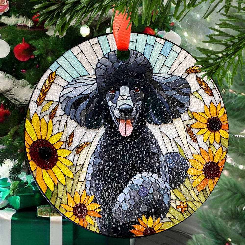Black Poodle potrait GLASS Suncatcher Hanging, Winter wildflower, Dog ...
