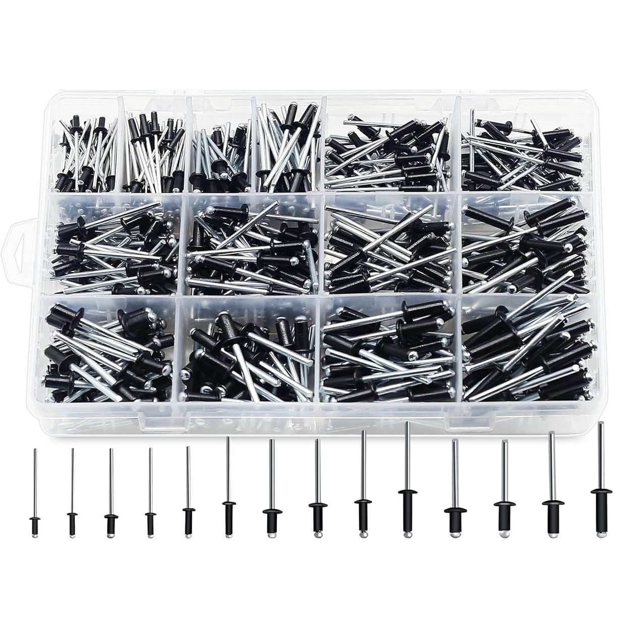 Black Pop Rivets Assortment Kit, SAE Aluminum Assorted Blind Rivet Set ...