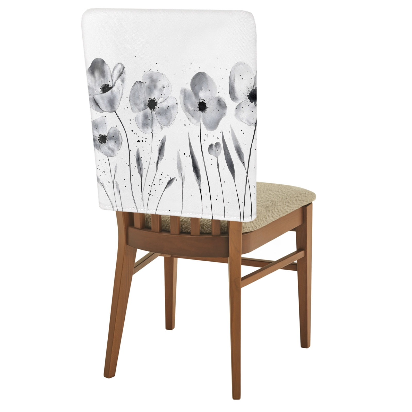Black Poppy Chair Back Covers Set of 1 Leaves Modern Watercolor Floral ...