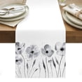 Black Poppy Cotton Linen Table Runner Leaves Modern Watercolor Floral ...