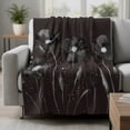 Black Poppy Fleece Throw Blanket Leaves Modern Dark Watercolor Floral ...