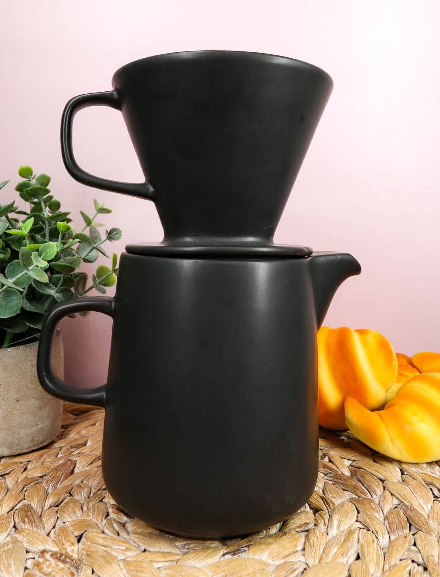 Black Porcelain Cone Drip Coffee Maker Carafe Pot with Filter Cup Set ...