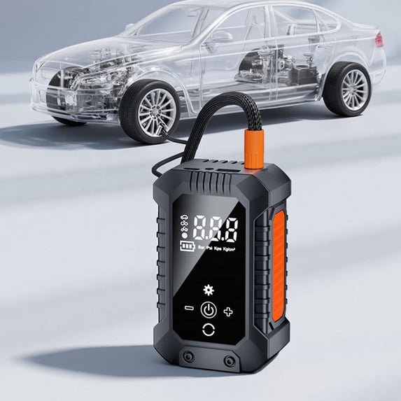 Black Portable Car Pump - Digital Pressure Gauge, Small Inflator with ...