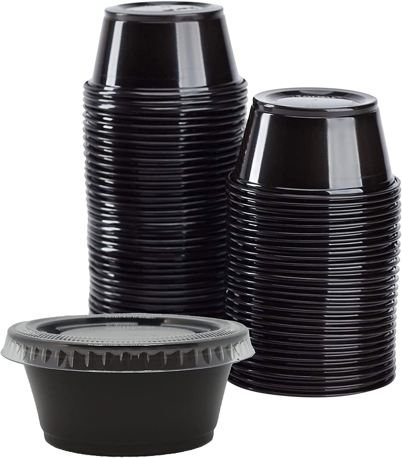 Black Portion Cups with Clear Lids, Disposable Plastic Cups for Meal ...