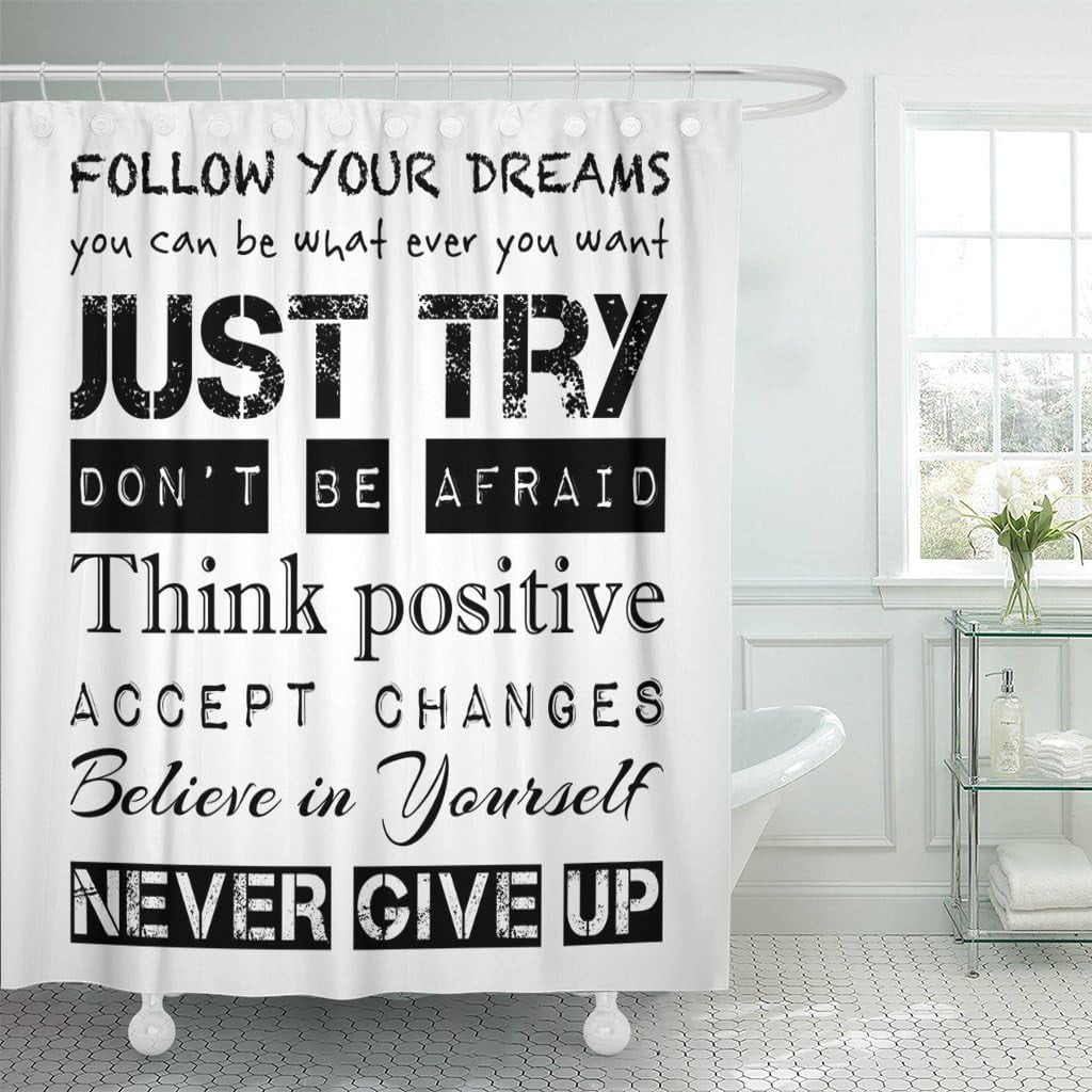 Black Positive Shower Curtain Quotes Inspirational Motivational Teen ...