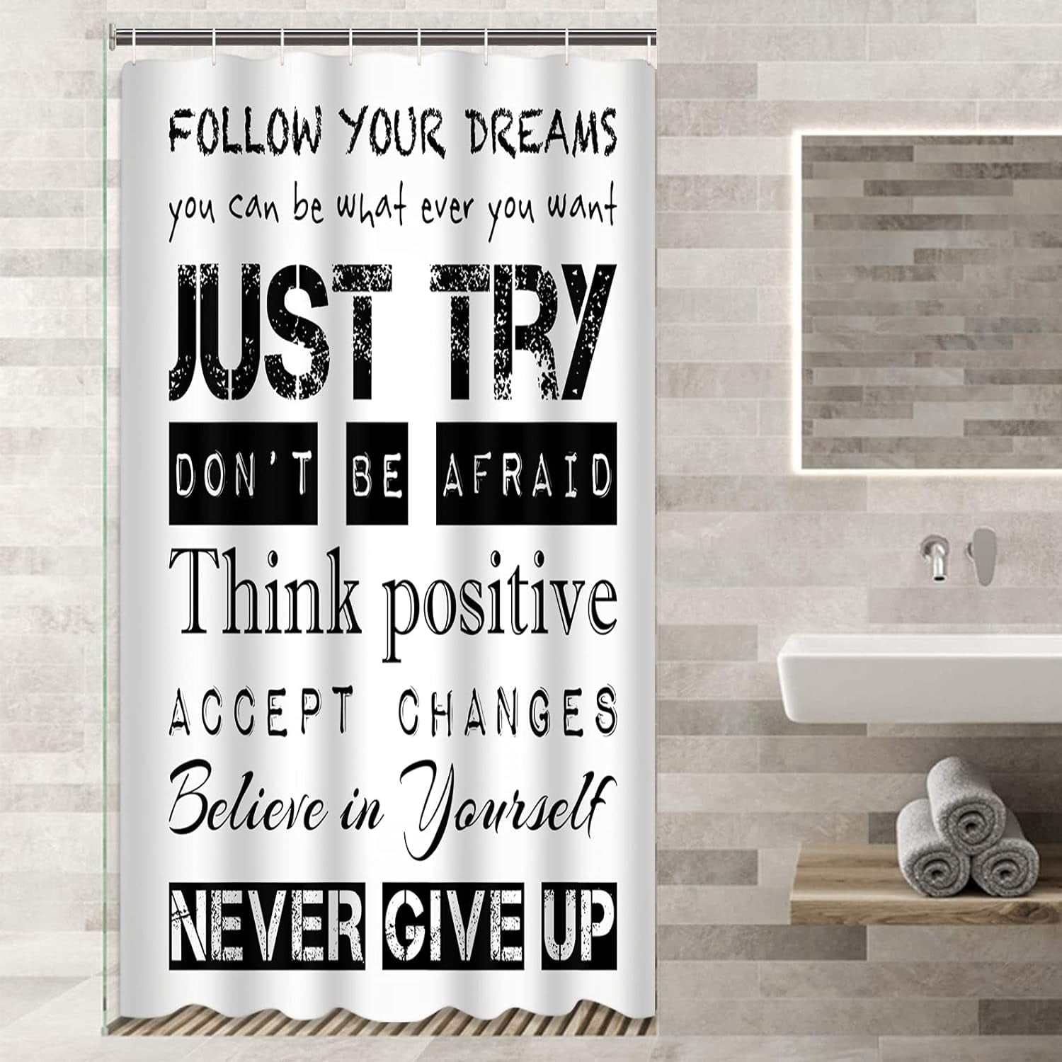 Black Positive Shower Curtain Quotes Inspirational Motivational Teen ...