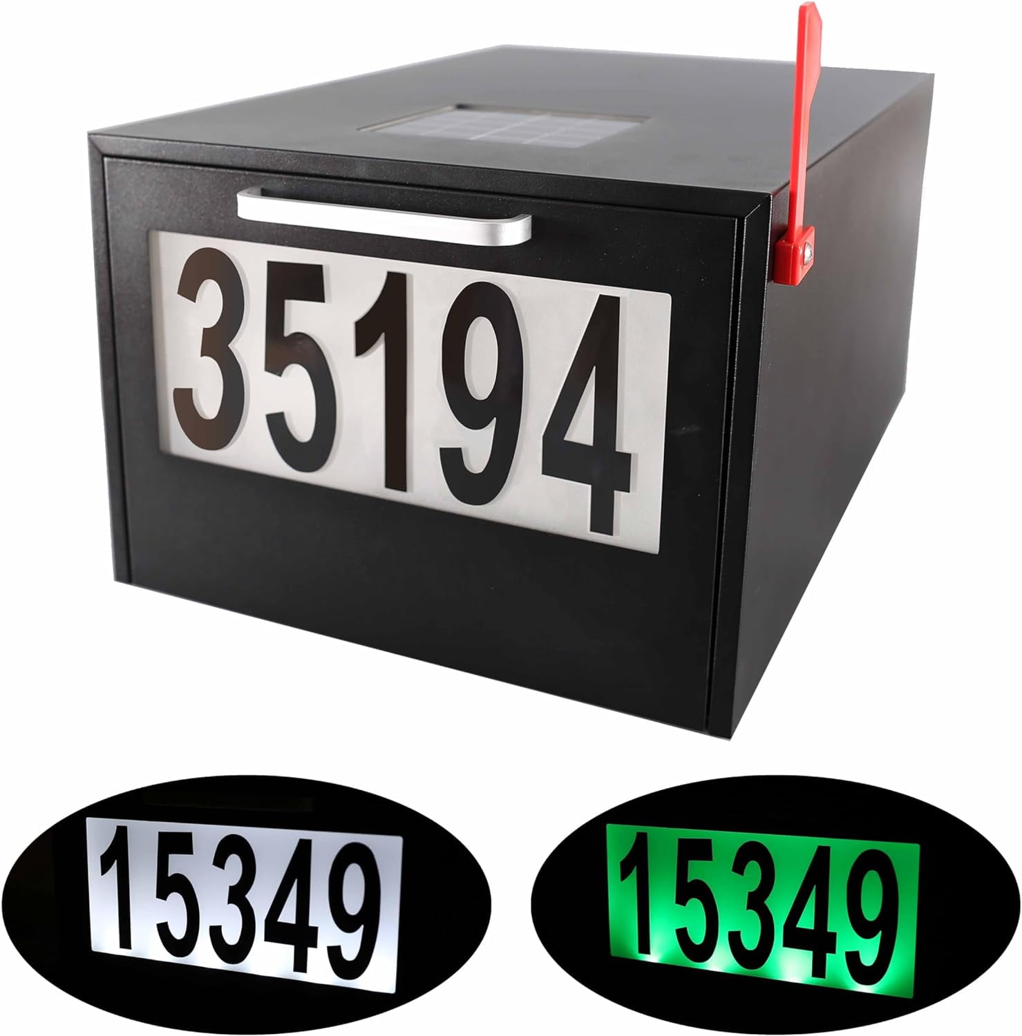 Black Post Mount Mailbox - 2 Lighting Modes Solar Numbers Light Large ...