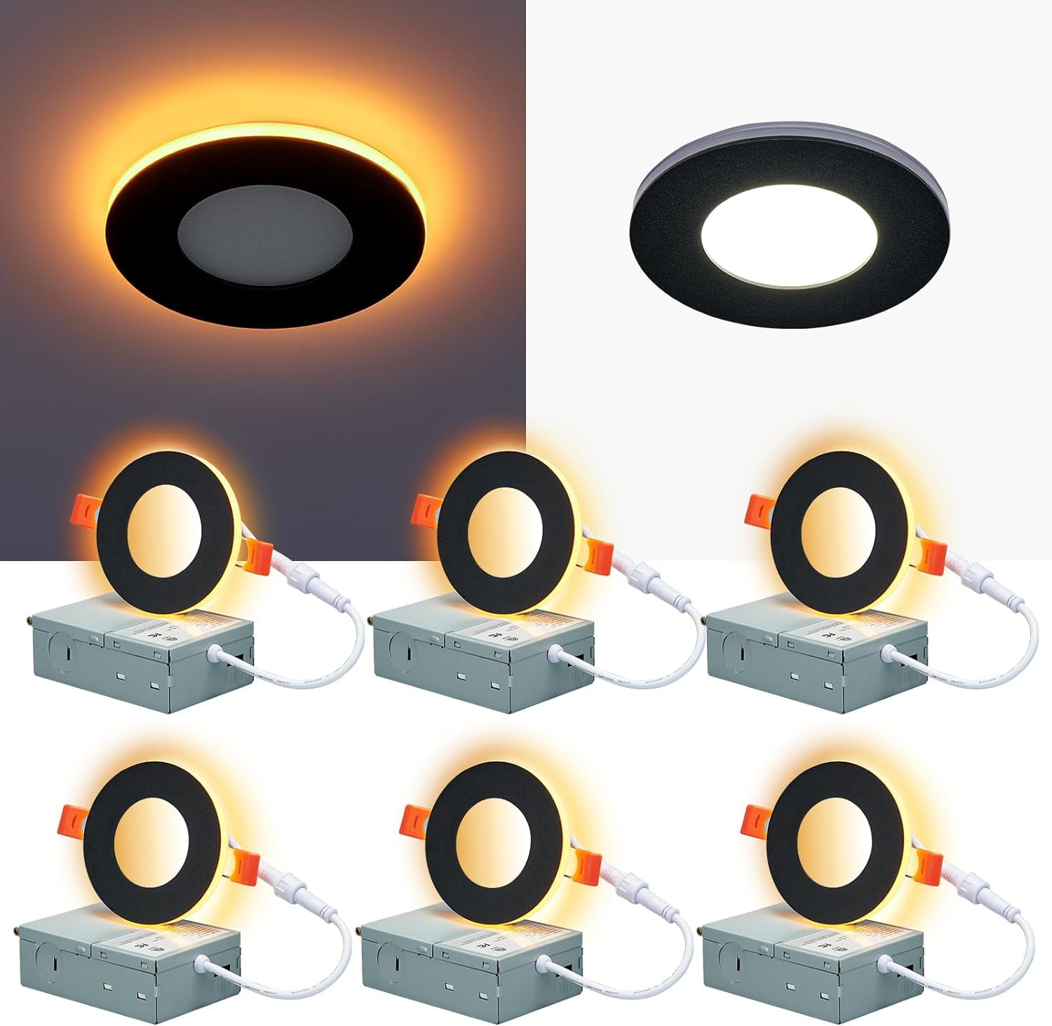 Black Pot Lights LED 3 Inch Recessed Lighting with Night Light ...