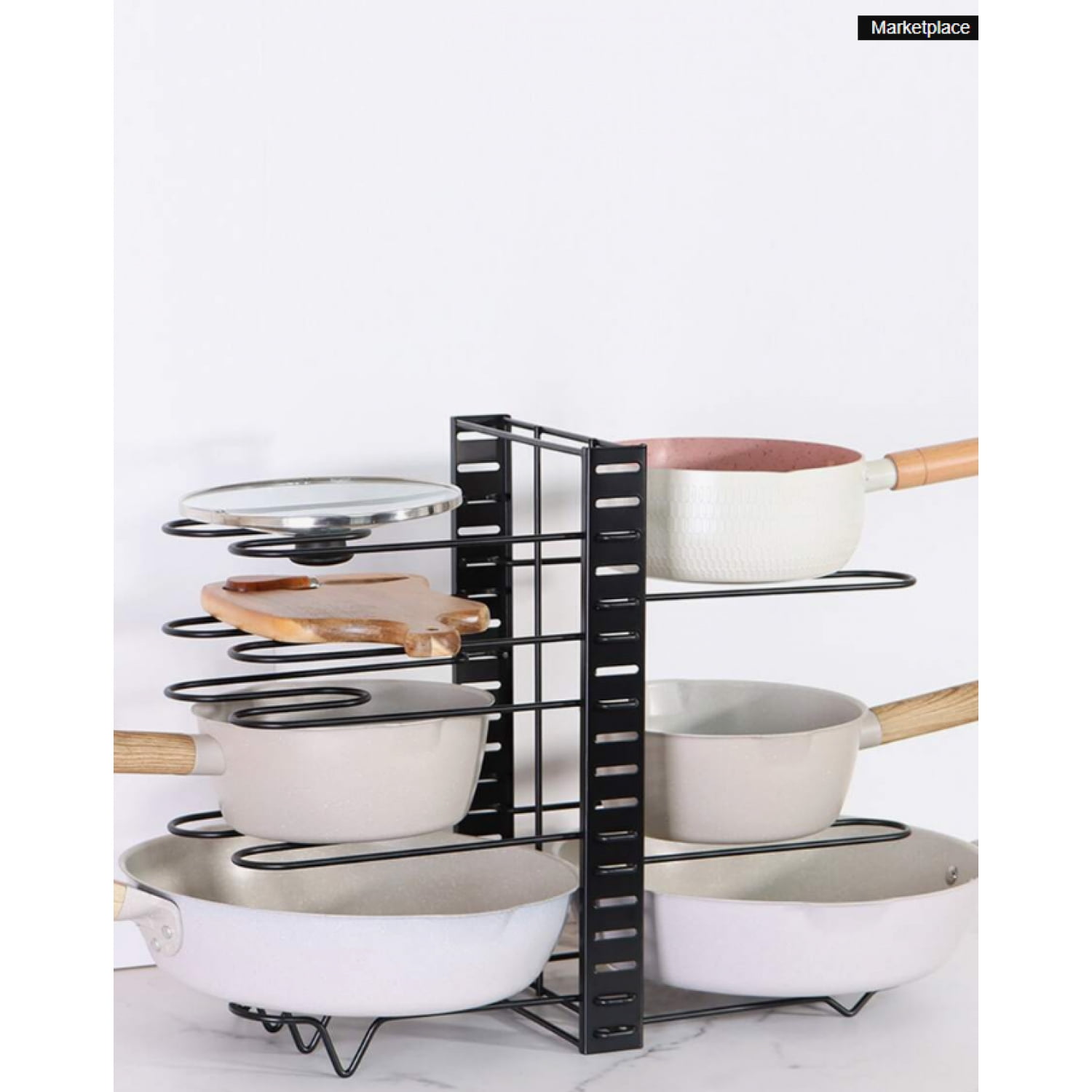 Black Pot Pan Organizer Adjustable Pan Rack Pantry Holder Kitchen ...