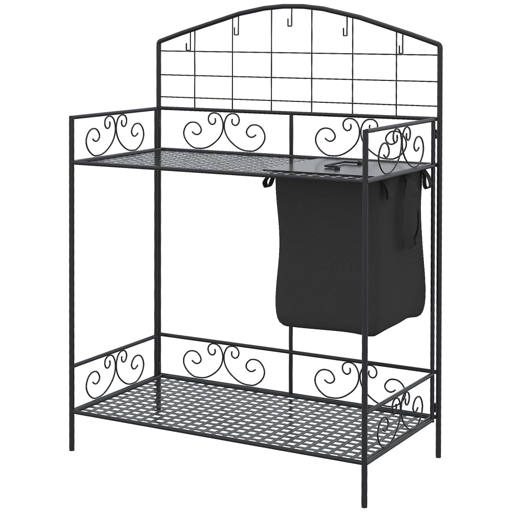 Black Powder-Coated Folding Metal Potting Bench with Hanging Hooks ...