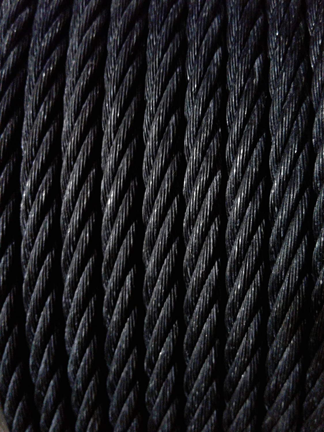 Black Powder Coated Galvanized Cable Wire Rope 3/16" 7x19-50, 100, 250 ...