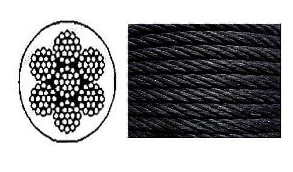 Black Powder Coated Galvanized Cable Wire Rope 3/16" 7x19-50, 100, 250 ...