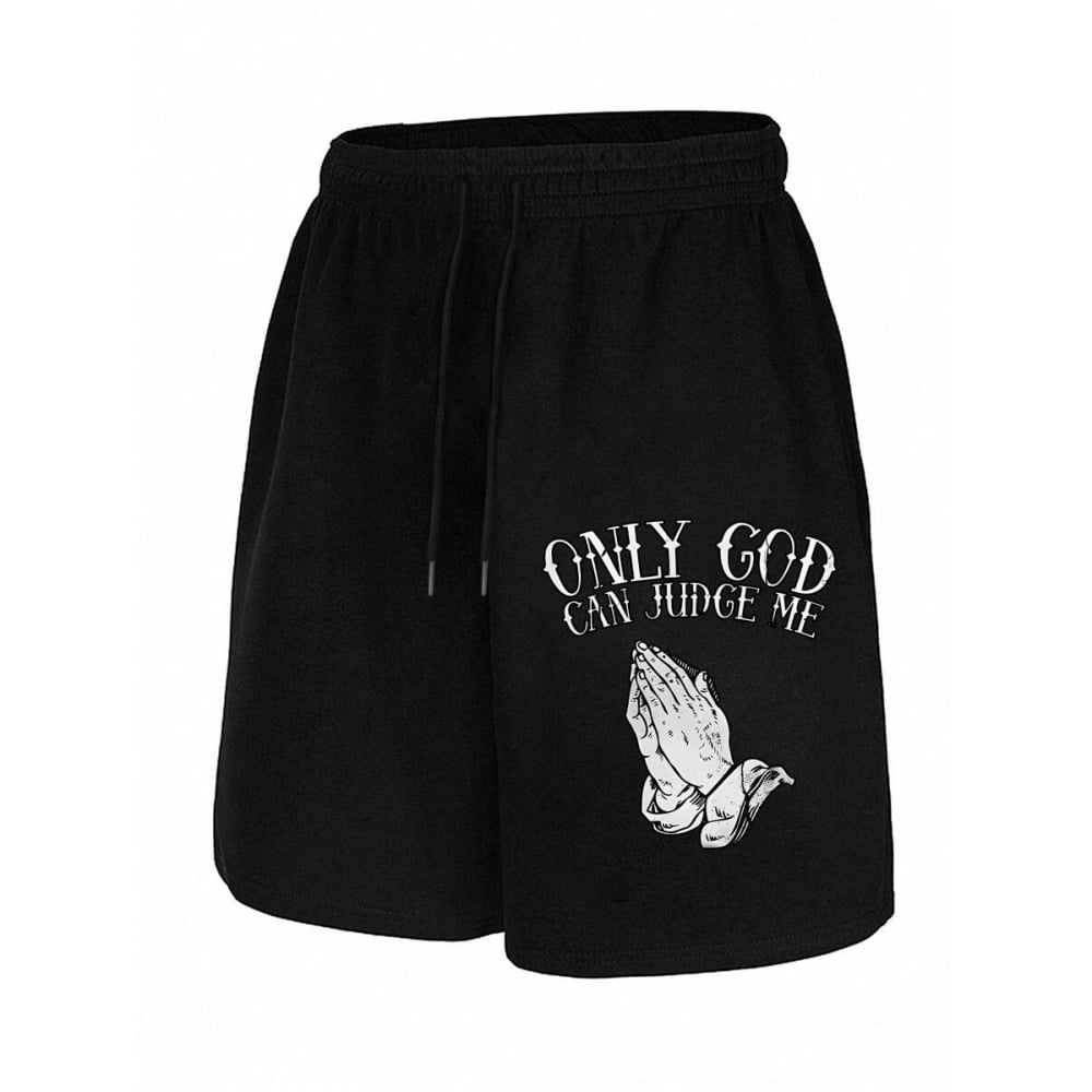 Black Praying Hands Only God Can Judge Me Print Casual Shorts With ...