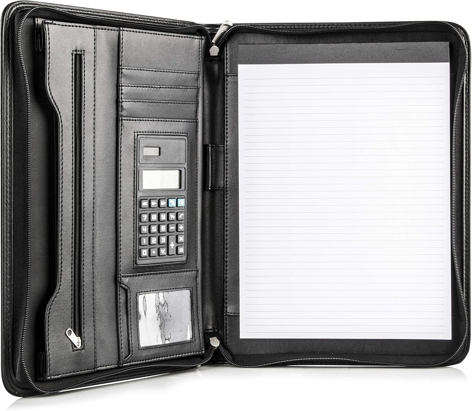 Black Premium Vegan Leather Business Zip Briefcase - Padfolio All-in ...