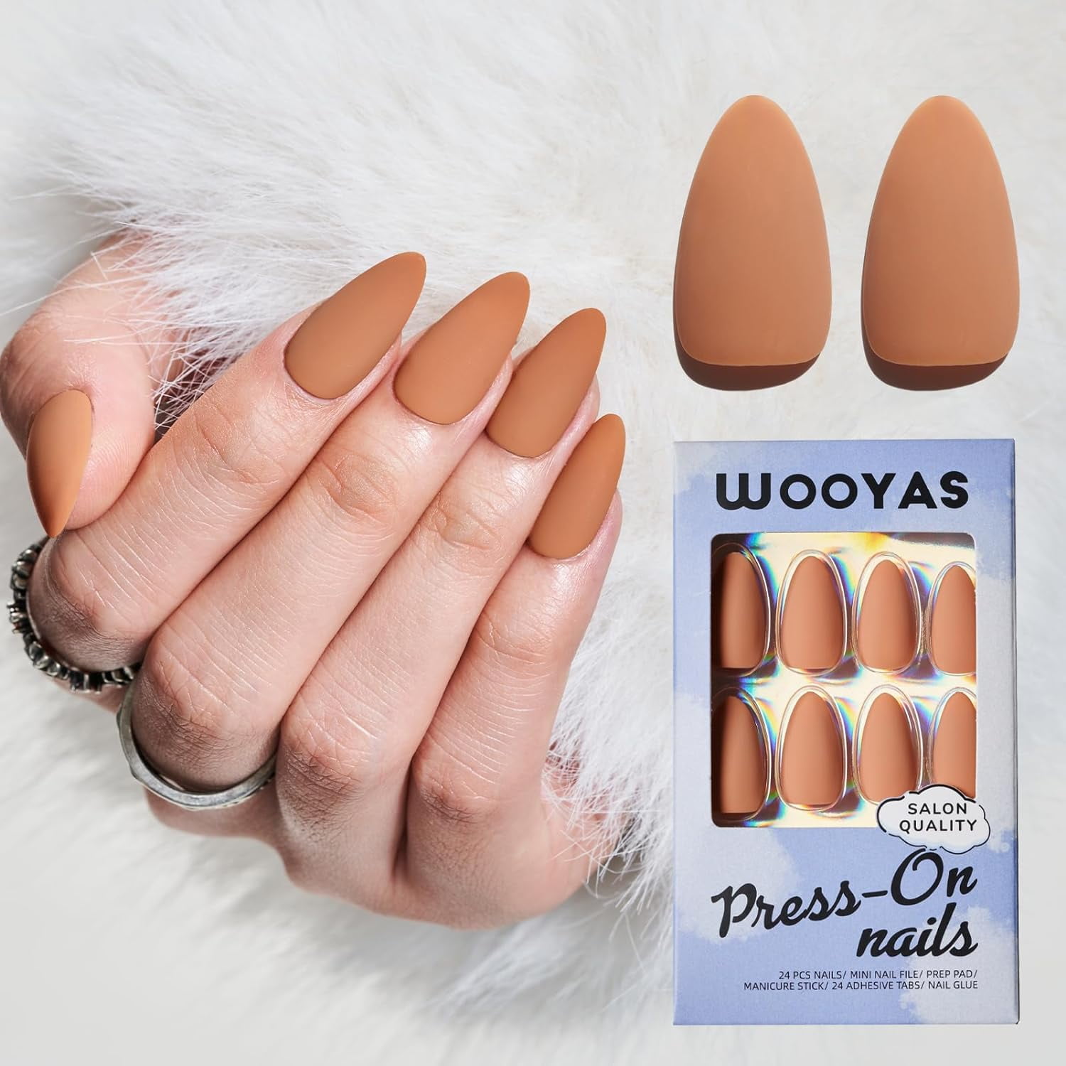 Black Press on Nails Almond，Matte Medium Fake Nails Reusable，Salon ...