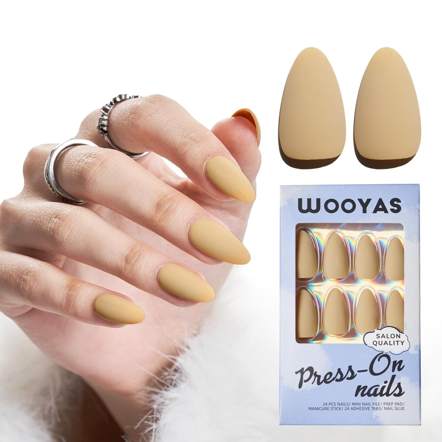 Black Press on Nails Almond，Matte Medium Fake Nails Reusable，Salon ...