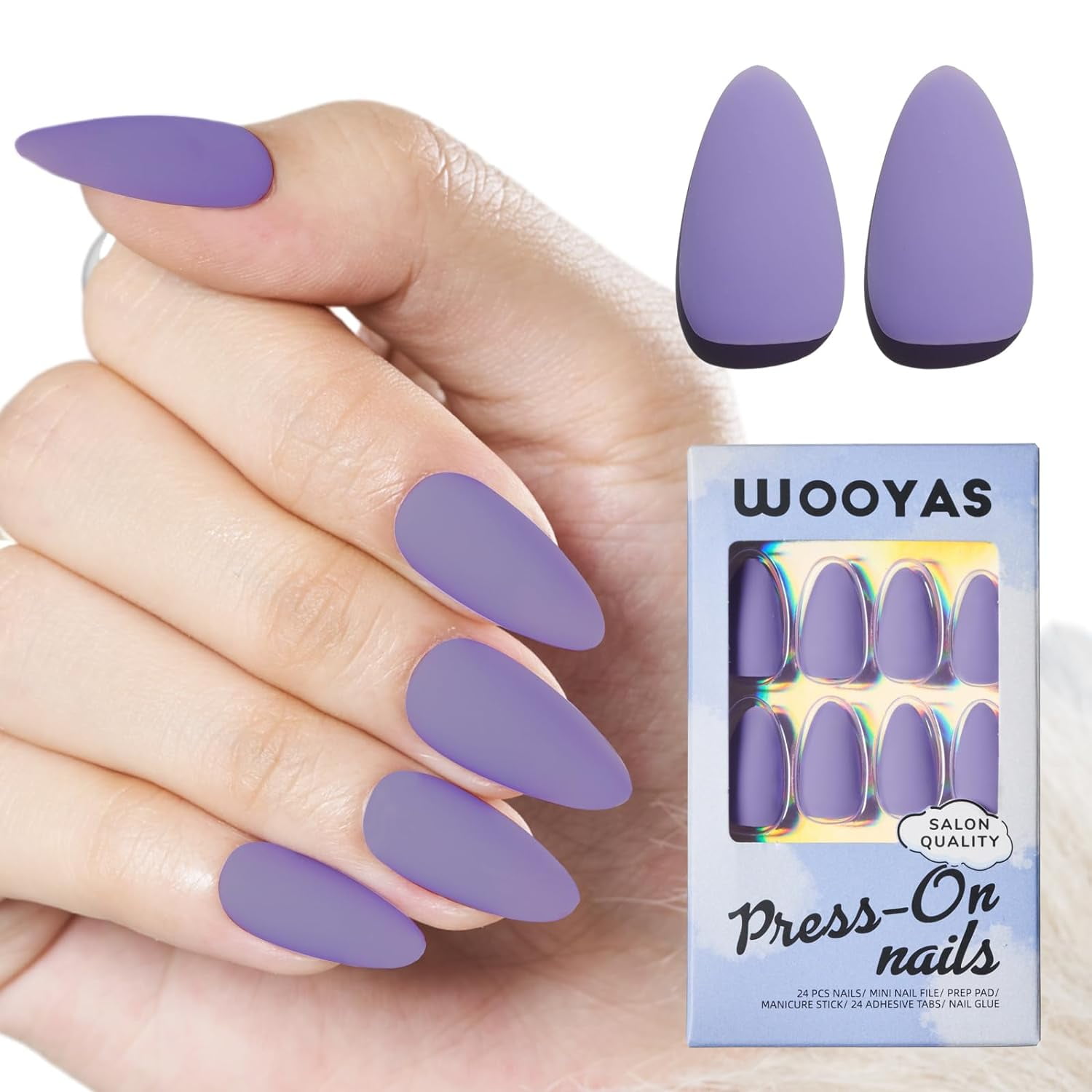 Black Press on Nails Almond，Matte Medium Fake Nails Reusable，Salon ...