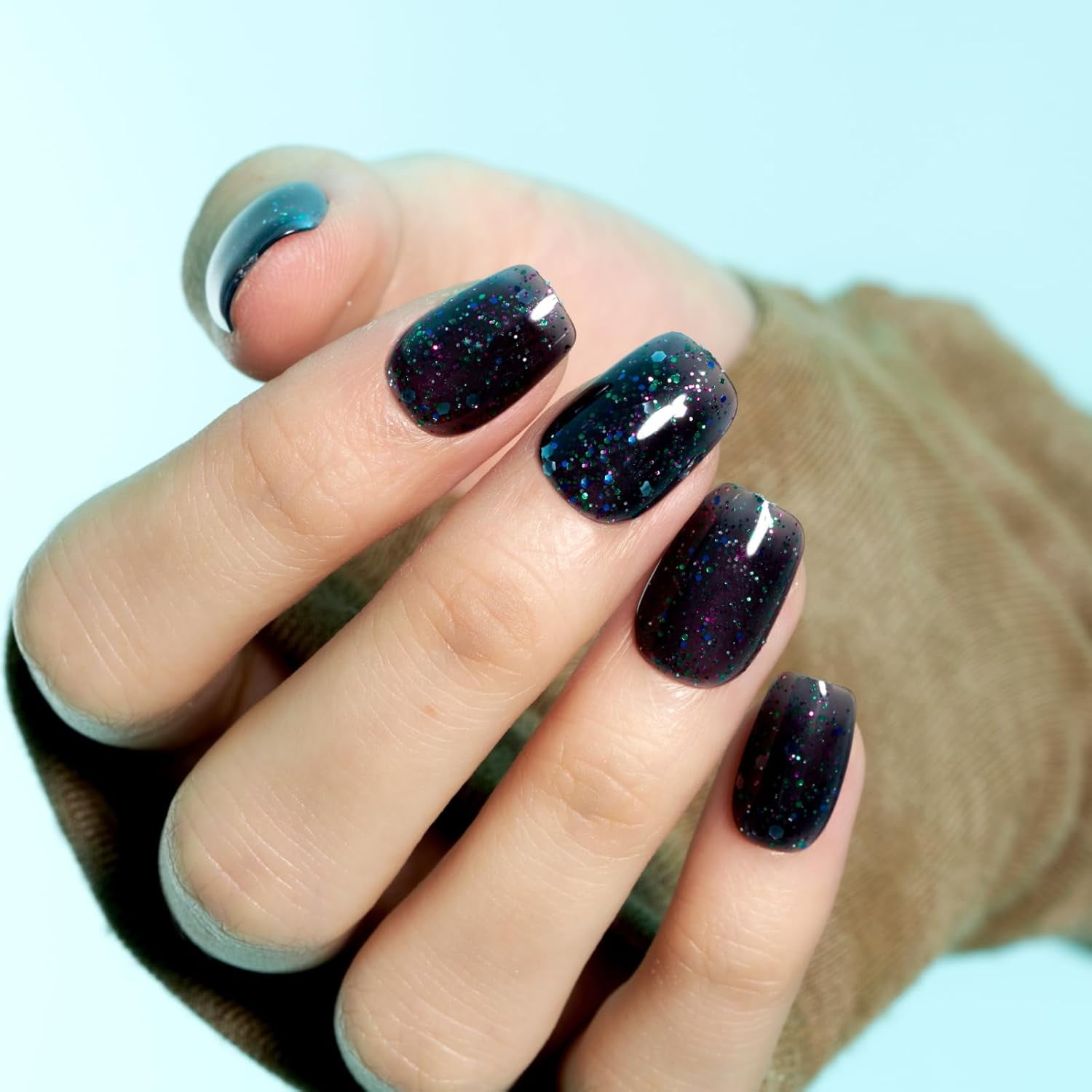 Black Press on Nails,Handmade Glossy Black False Nails Square with ...