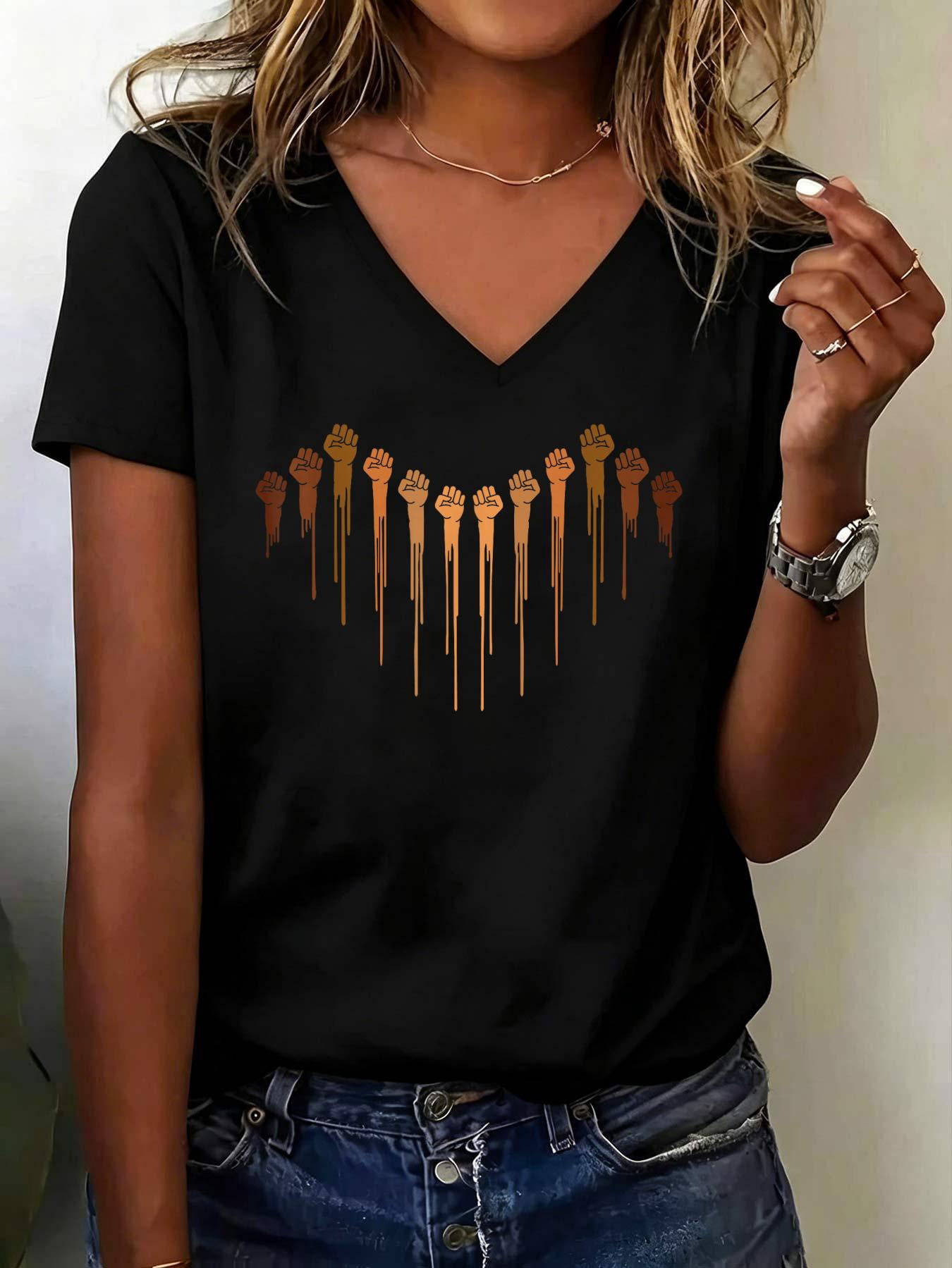 Black Pride Melanin Heart Afro American Queen & King V Neck T-Shirt ...