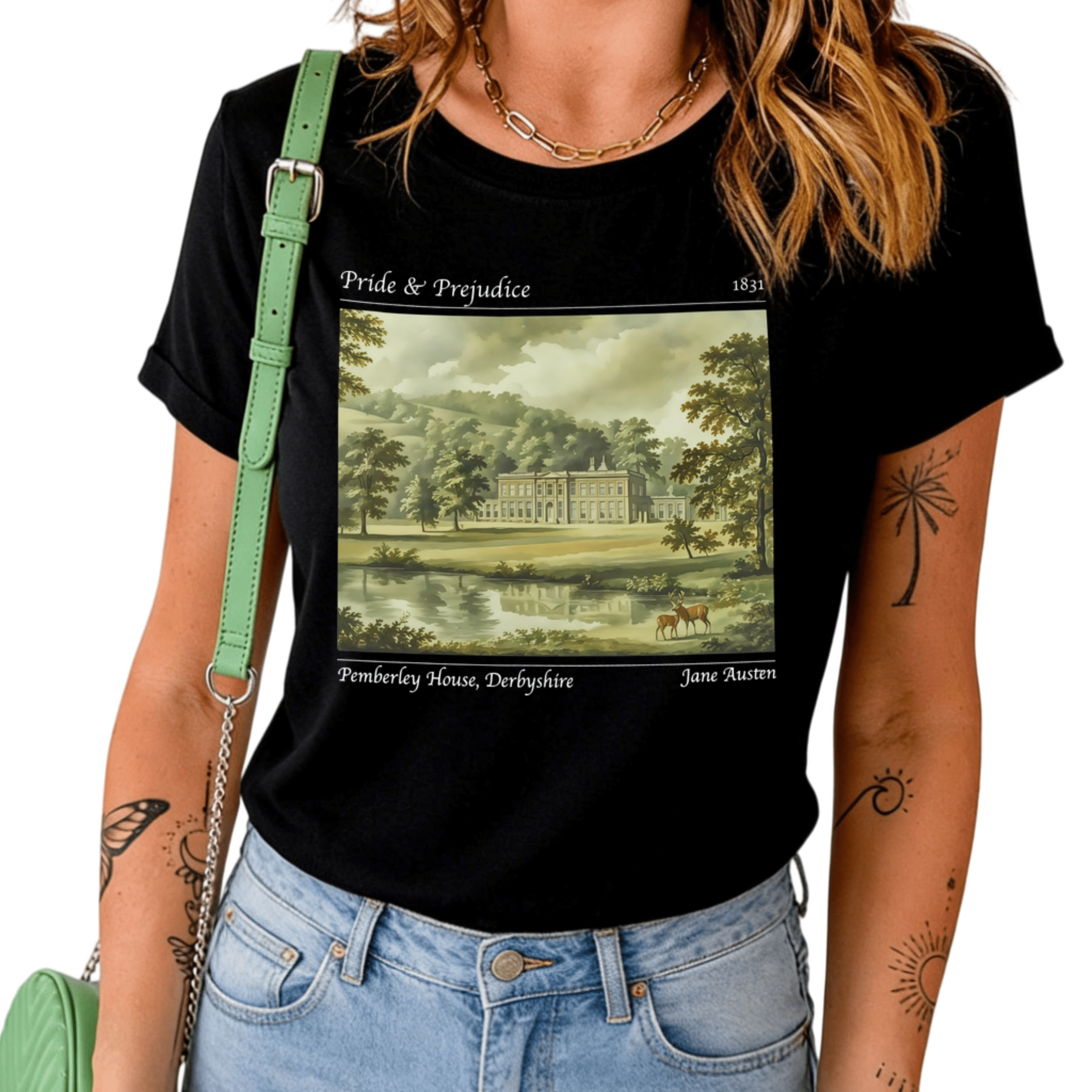 Black Pride and Prejudice Pemberley House Graphic Tee Jane Austen 1831 ...