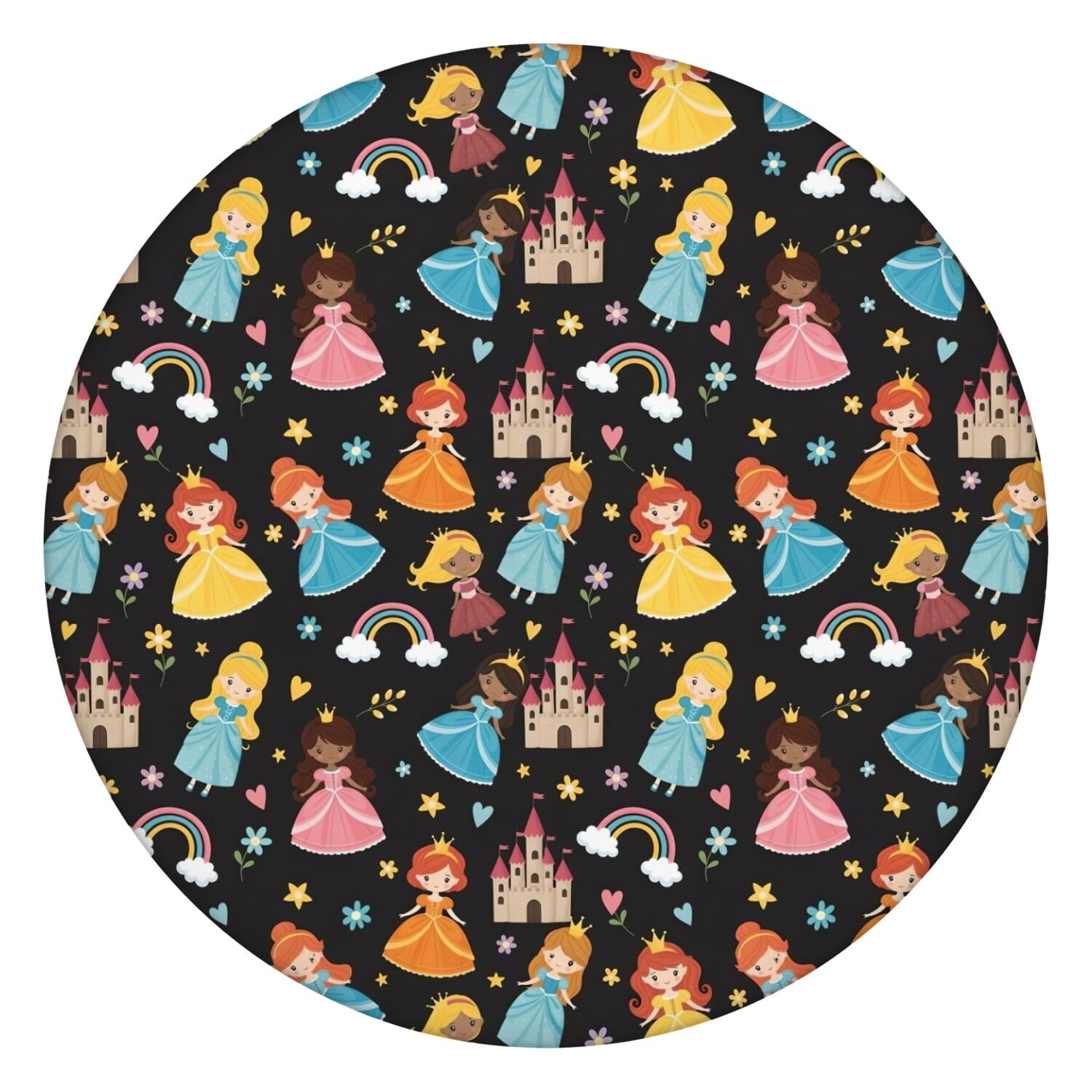 Black Princess Castle Pattern Round Fitted Tablecloth with Elastic Edge ...