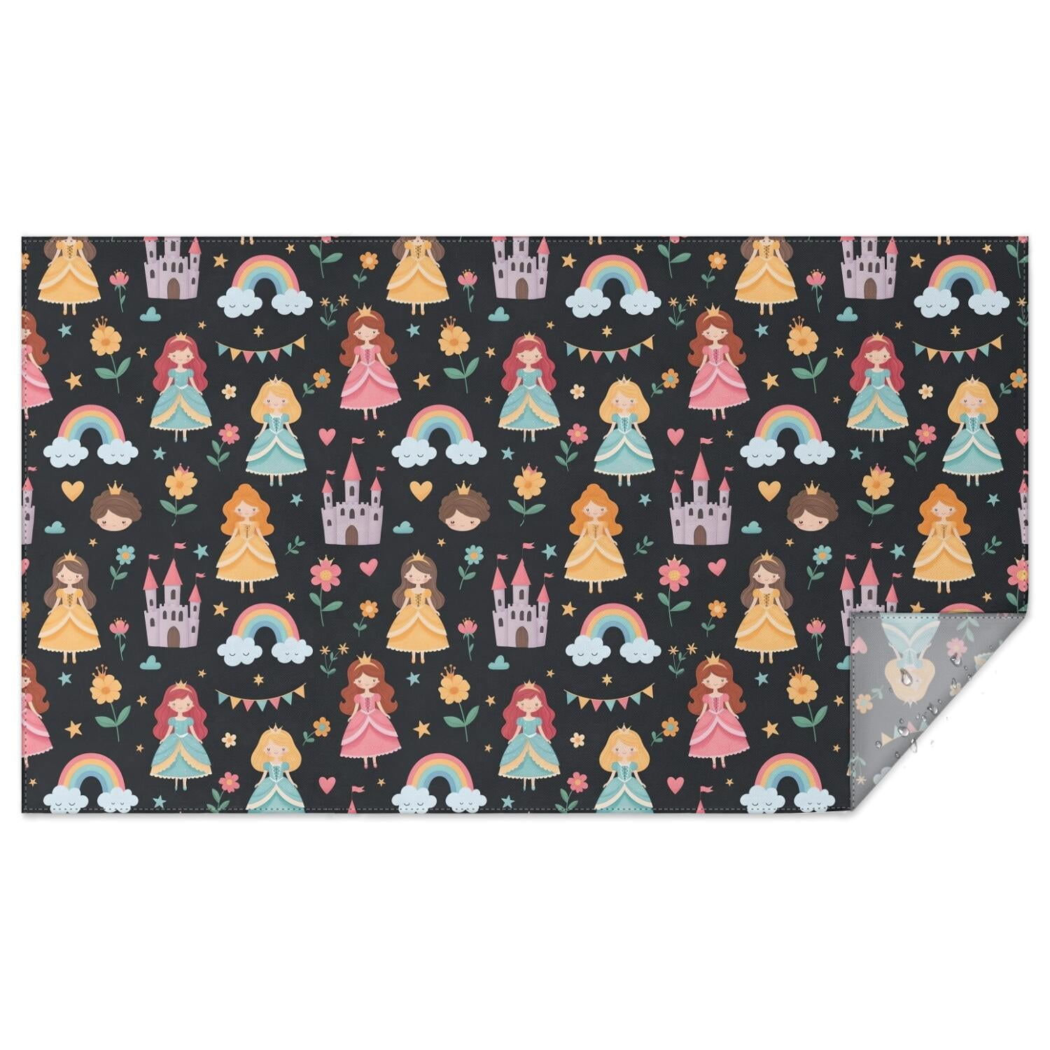 Black Princess Castle Rainbow Pattern Rectangle Tablecloth 60"x102 ...