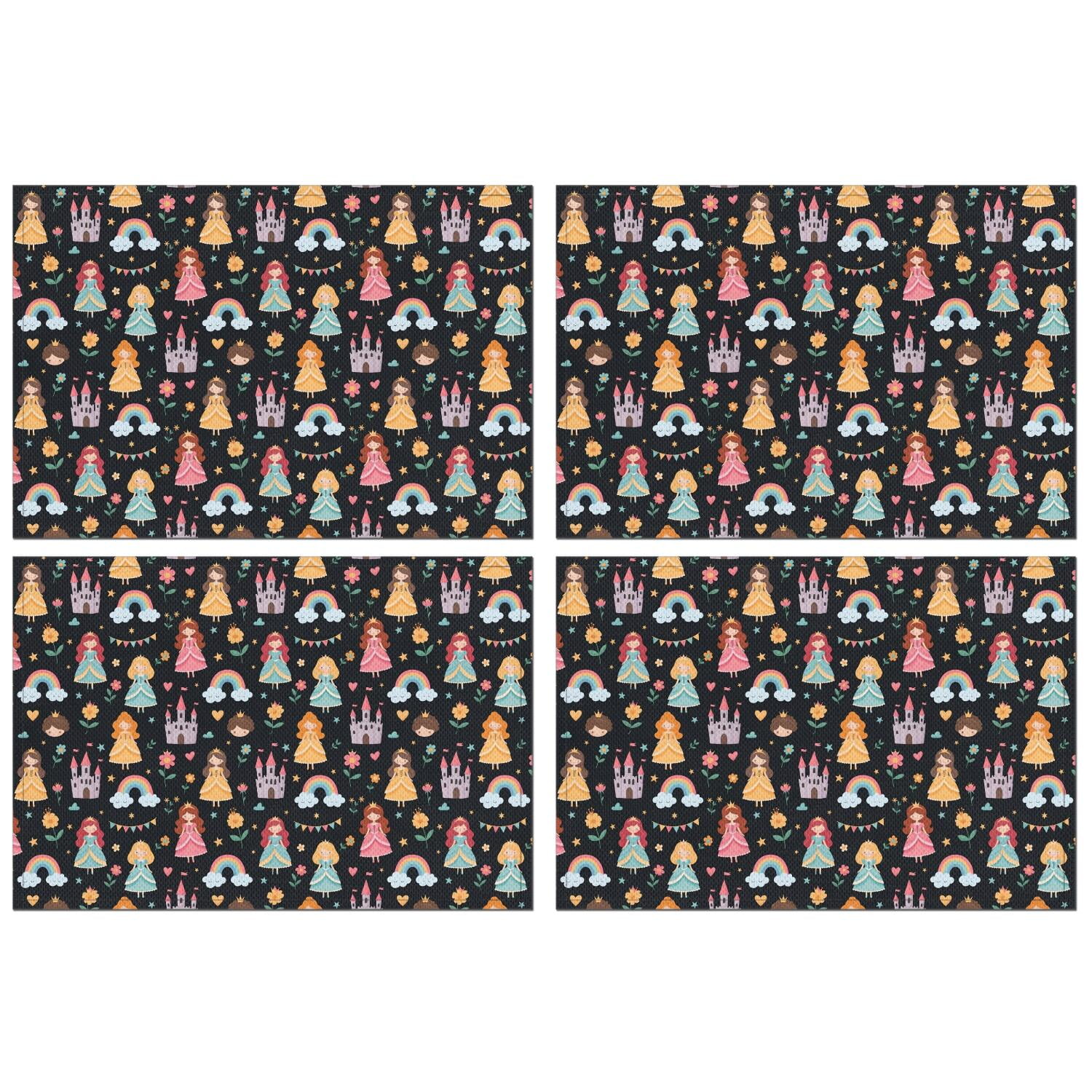 Black Princess Castle Rainbow Pattern Summer Placemats Table Placemats ...