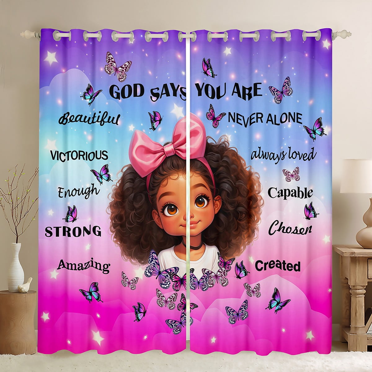 Black Princess Girls Window Curtains,American Girls Bowknot Kids Window ...