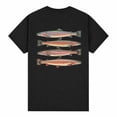Black Print Abstract Colorful Trout In A Row T-shirt, River Fish Trout ...