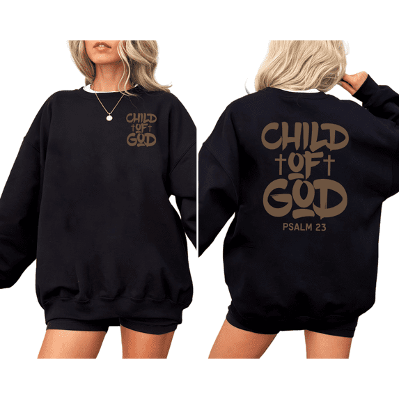 Black Print Child of God Psalm 23 Graphic Sweatshirt Brown Letter Faith ...