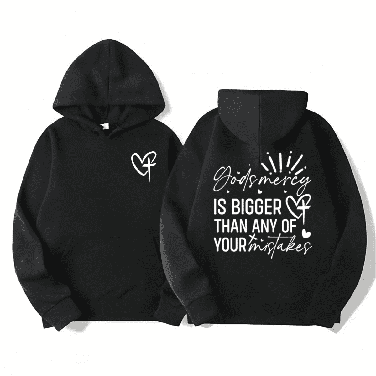 Black Print Hoodie Graphic Sweatshirt Gods Mercy Is Bigger Than Any Of ...
