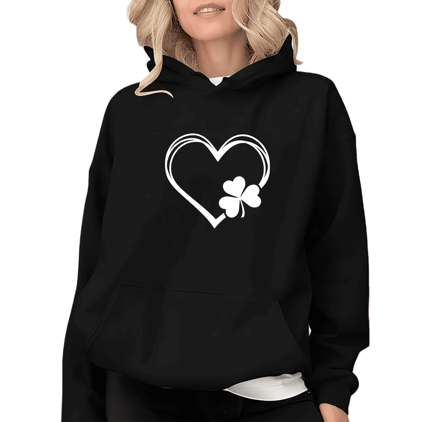 Black Print Hoodie Graphic Sweatshirt St Patrick Day White Double ...