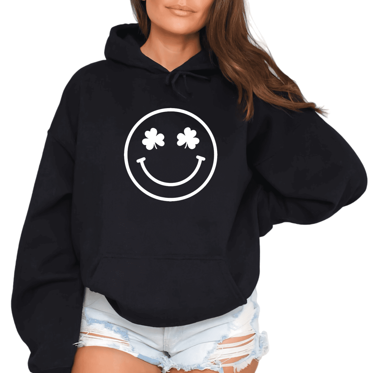 Black Print Hoodie Graphic Sweatshirt St Patrick’s Day Clover-Eyed ...
