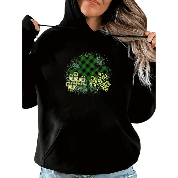 Black Print Hoodie Graphic Sweatshirt St Patrick’s Day Splatter Texture ...