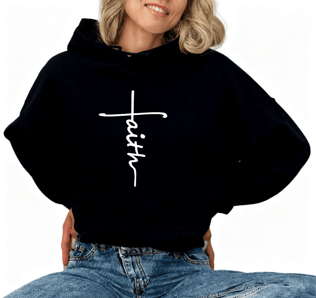 Black Print Hoodie Sweatshirt Graphic Sweatshirt Faith Cross Minimal ...