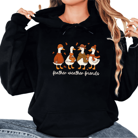 Black Print Hoodie Sweatshirt Shirts S-2XL Feather Weather Friends ...