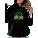Black Print Hoodie Sweatshirt Splatter Plaid Leopard Shamrock Graphic ...