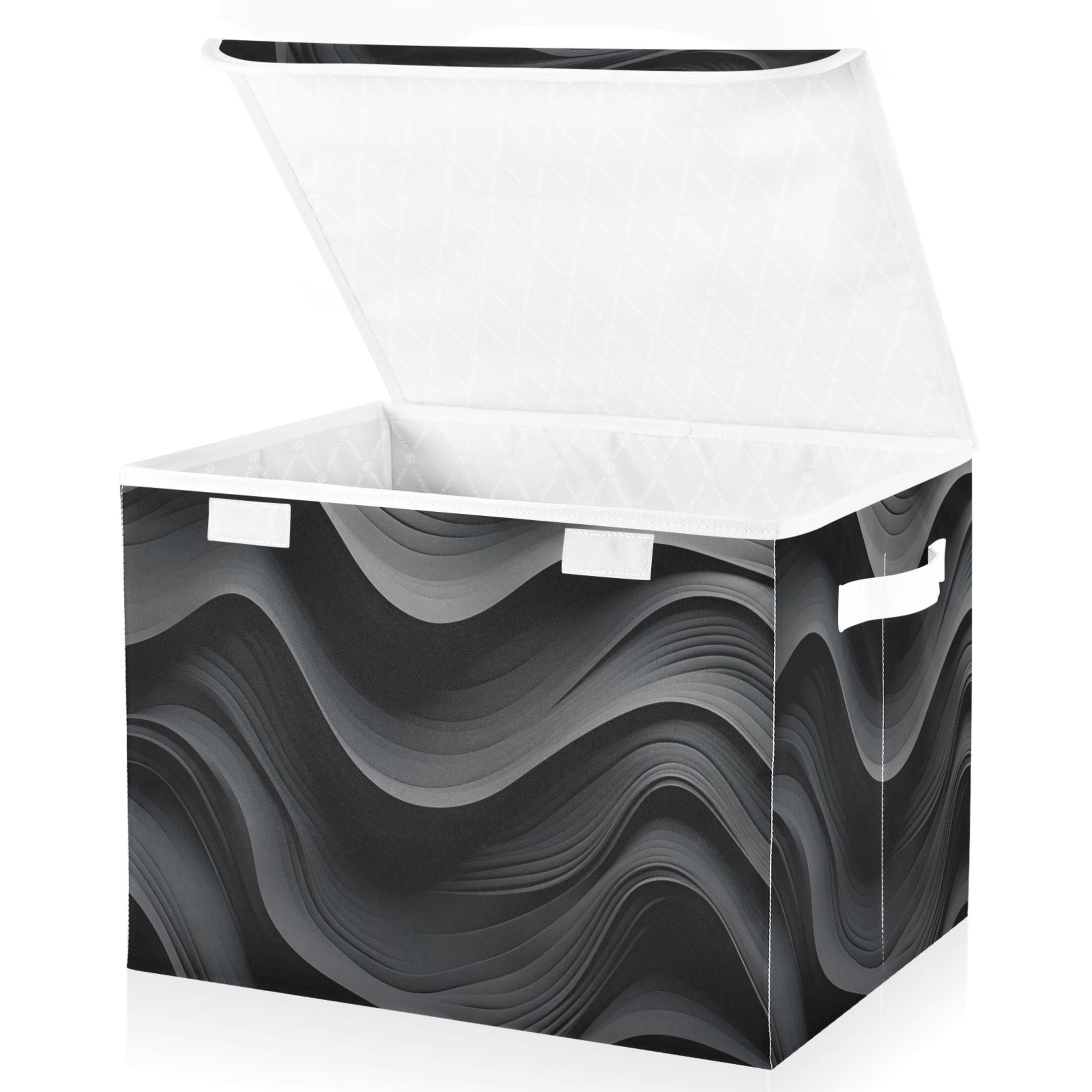 Black Print Large Lidded Bin Foldable Storage Baskets Boxes Cubes Lids ...
