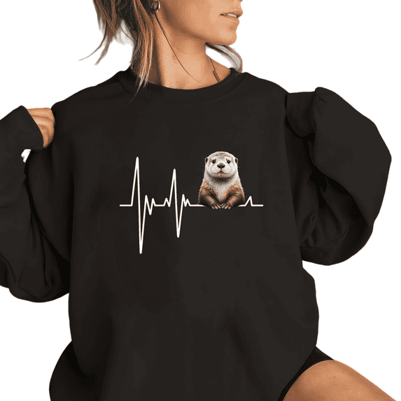 Black Print Sweatshirt Graphic Otter EKG Design Animal Lover Theme ...